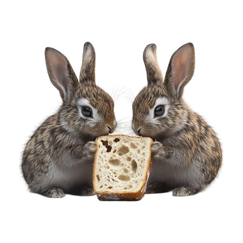 PNG Two Rabbits Eating Bread on Transparent Background Stock ...