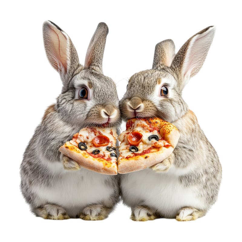 PNG Two Rabbits Eating Pizza on Transparent Background Stock ...