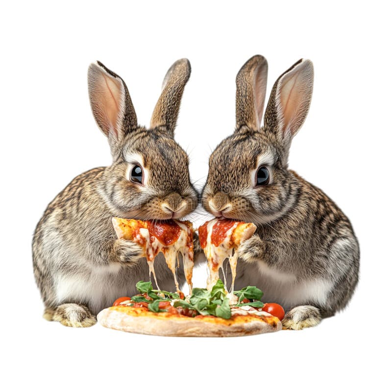 PNG Two Rabbits Eating Pizza on Transparent Background Stock ...