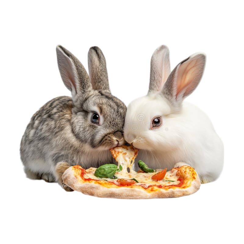 PNG Two Rabbits Eating Pizza on Transparent Background Stock ...