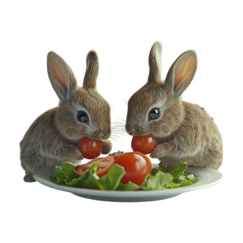 PNG Two Rabbits Eating Salad on Transparent Background Stock ...