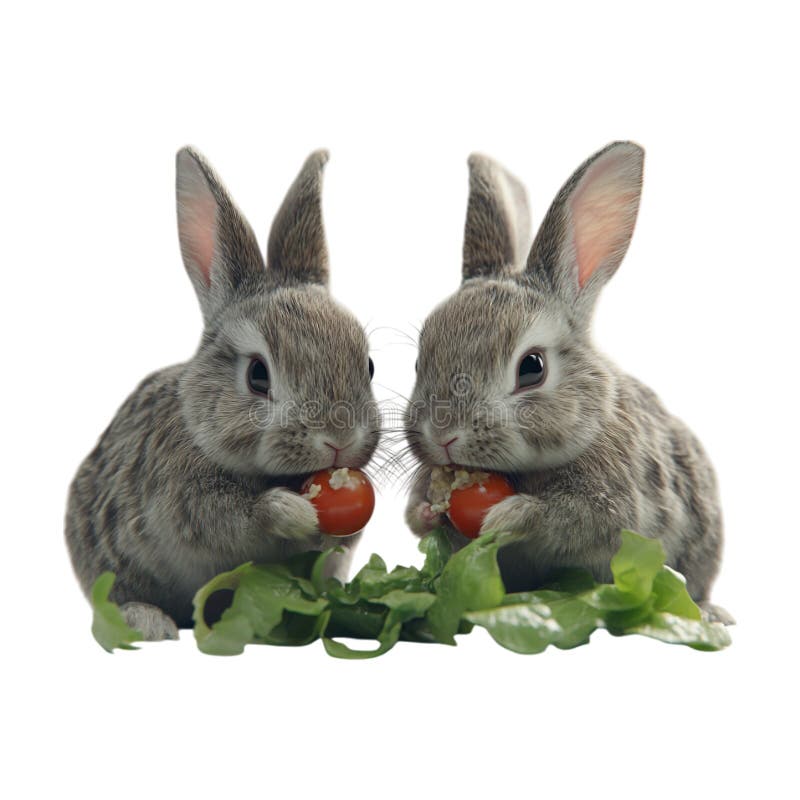 PNG Two Rabbits Eating Salad on Transparent Background Stock ...