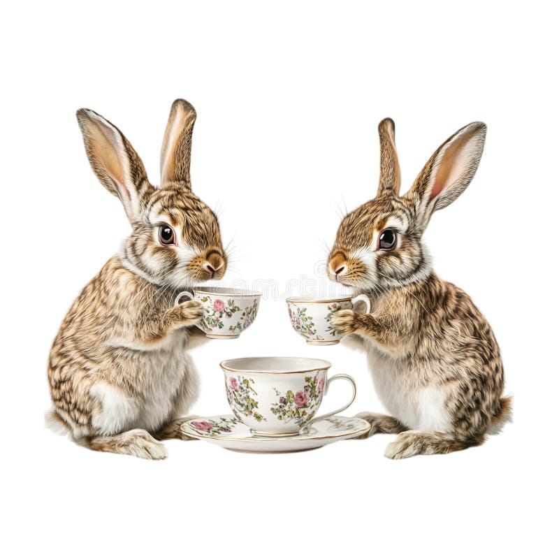 PNG Two Rabbits Having Tea Party on Transparent Background Stock ...