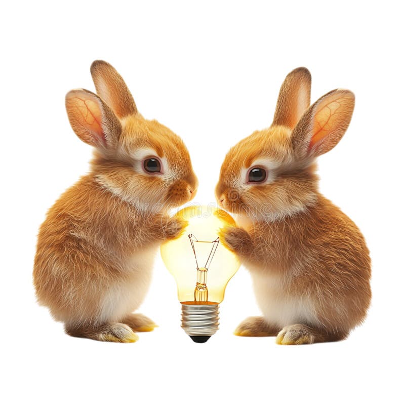 PNG Two Rabbits Holding a Lightbulb on Transparent Background Stock ...