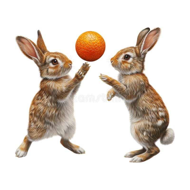 PNG Two Rabbits Playing with Ball on Transparent Background Stock ...