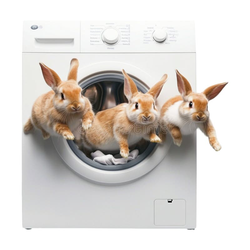 PNG Two Rabbits Playing on a Washing Machine on Transparent Background ...