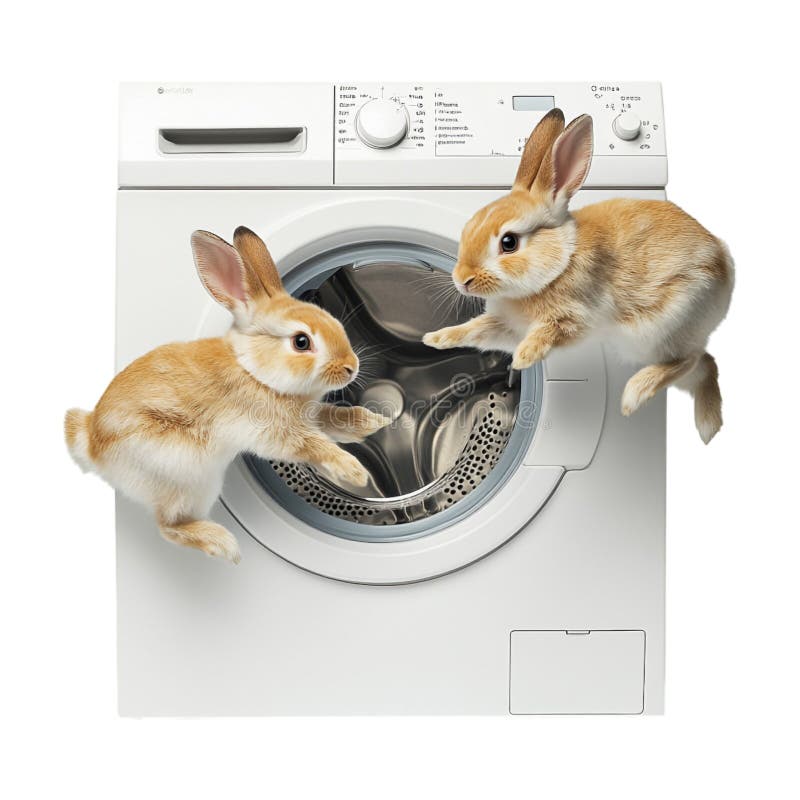 PNG Two Rabbits Playing on a Washing Machine on Transparent Background ...
