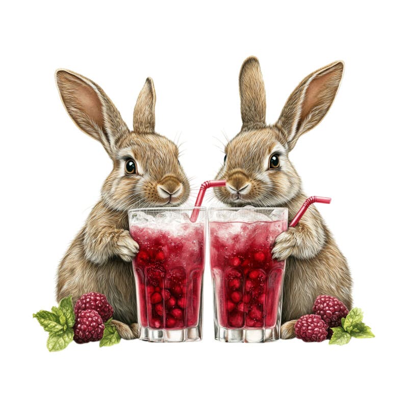PNG Two Rabbits Sharing a Drink with Berries on Transparent Background ...