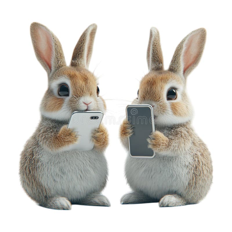 PNG Two Rabbits Using Smartphones on Transparent Background Stock ...