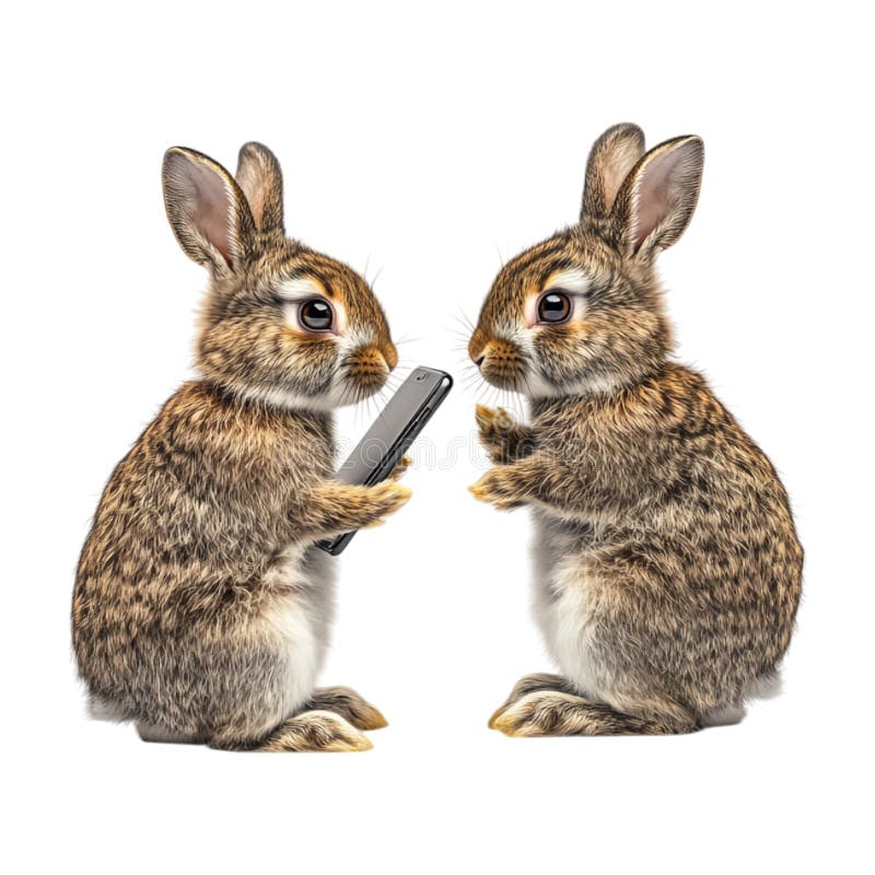 PNG Two Rabbits Using Smartphones on Transparent Background Stock ...