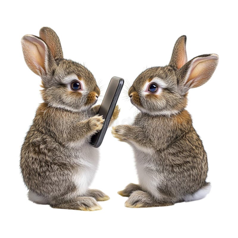 PNG Two Rabbits Using Smartphones on Transparent Background Stock ...