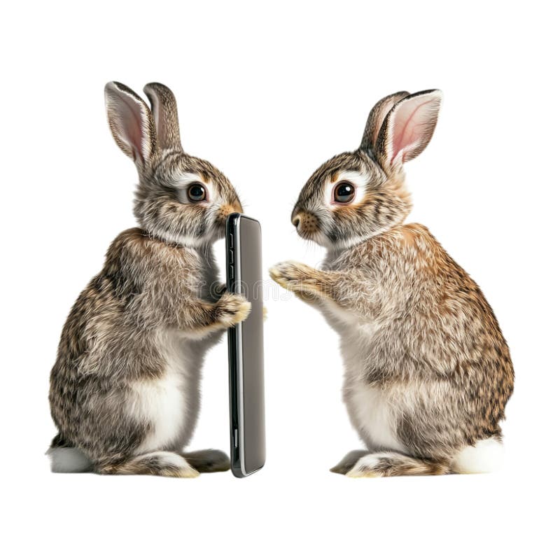 PNG Two Rabbits Using Smartphones on Transparent Background Stock ...