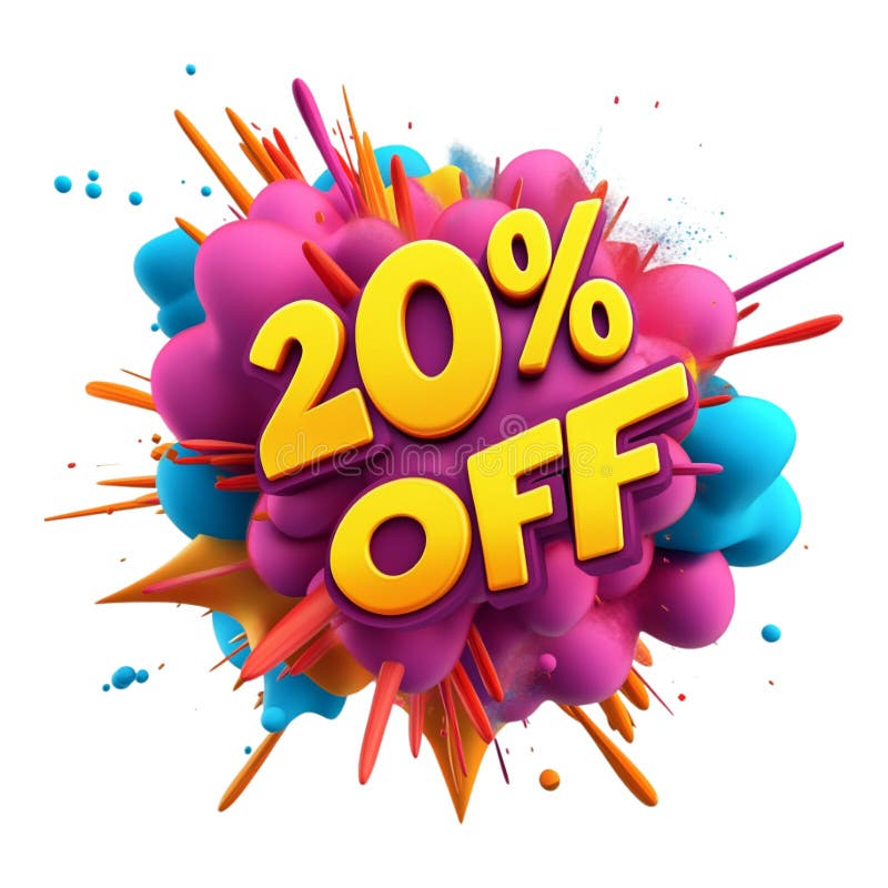 PNG of a Vibrant Comicstyle Explosion with Bold Text 20 OFF Against ...