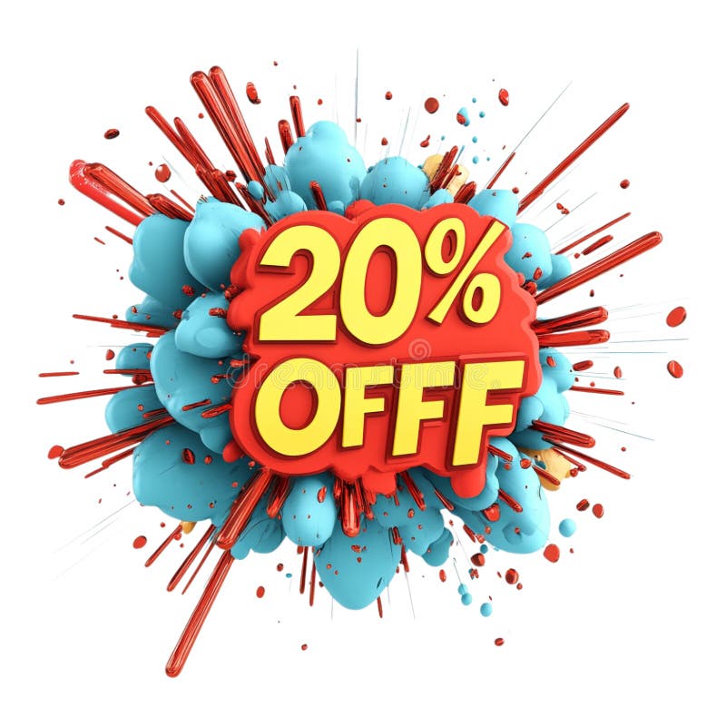 PNG of a Vibrant Comicstyle Explosion with Bold Text 20 OFF Against ...