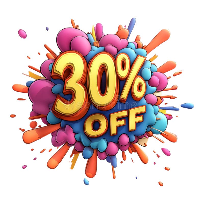 PNG of a Vibrant Comicstyle Explosion with Bold Text 30 OFF Against ...