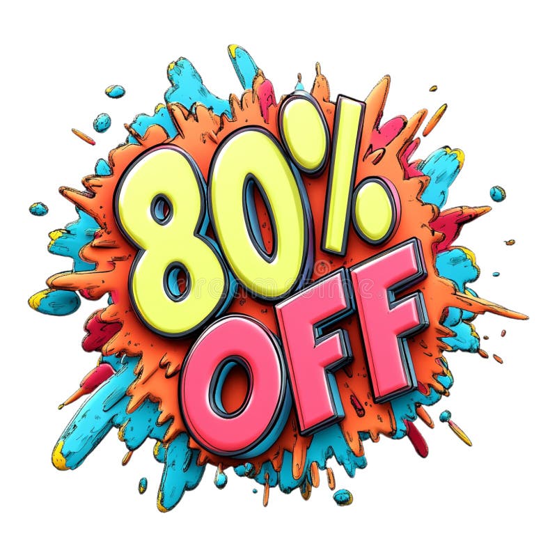 PNG of a Vibrant Comicstyle Explosion with Bold Text 80 OFF Against ...