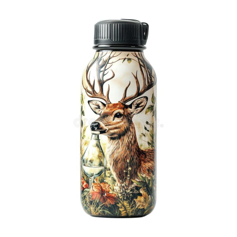 PNG Water Bottle with Deer and Forest Scene on Transparent Background ...
