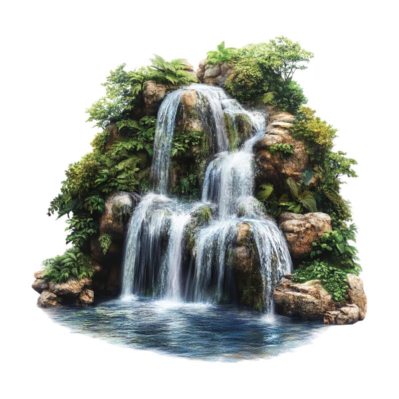 PNG Water Falling from Mountain with Plants on Transparent Background ...