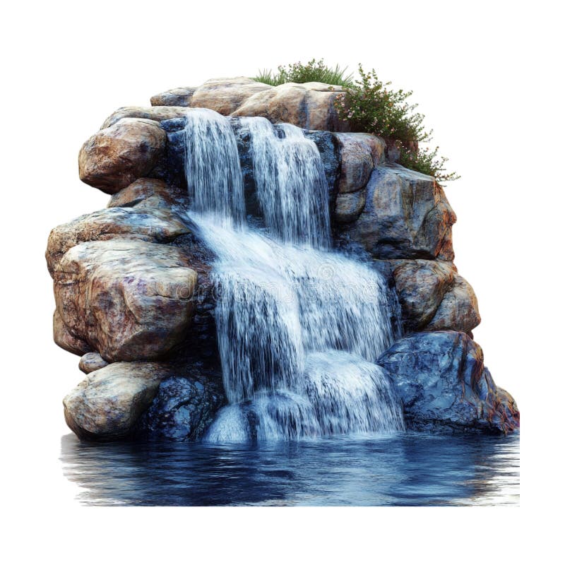 PNG Water Falling from Mountain with Plants on Transparent Background ...