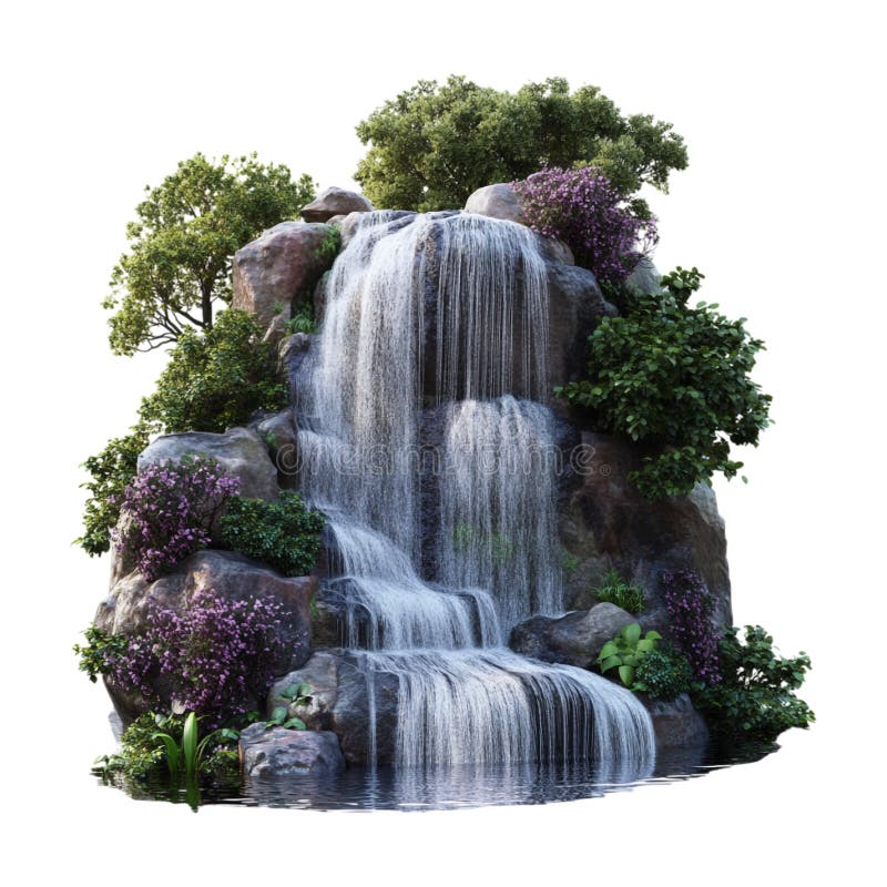 PNG Water Falling from Mountain with Plants on Transparent Background ...