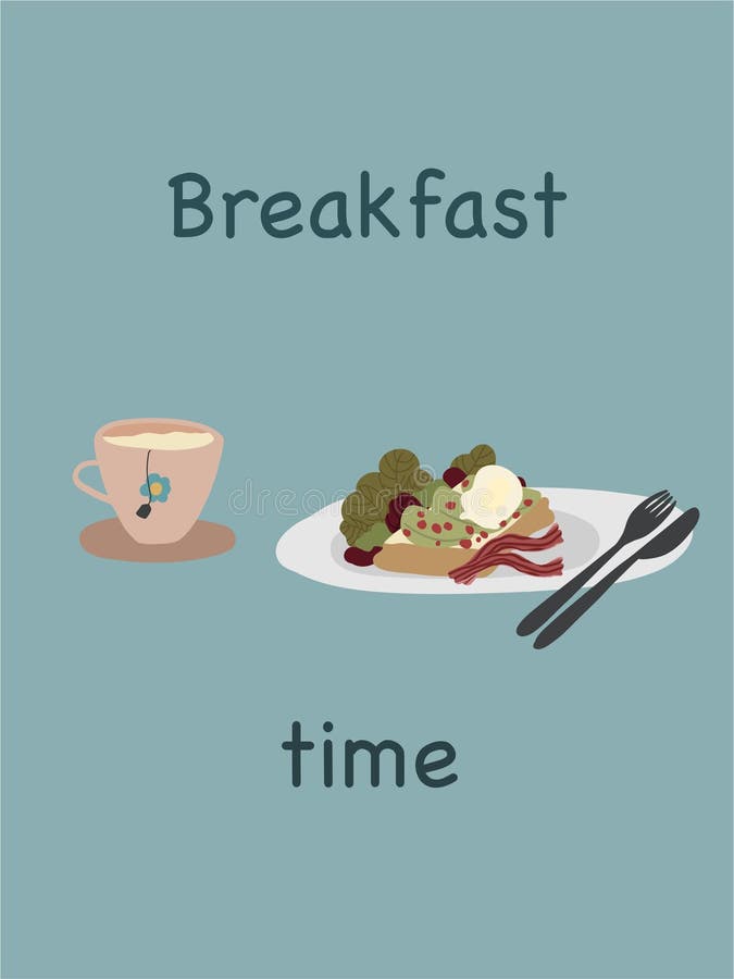 Poached Egg Brunch Time with Green Tea Stock Vector - Illustration of ...