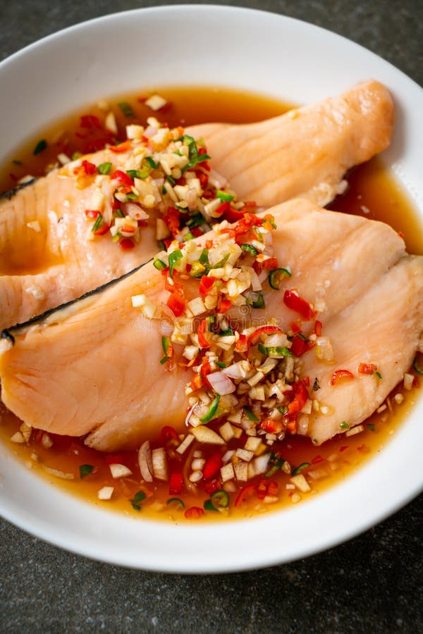 Poached Trout with Yuzu Ponzu Sauce Stock Image - Image of plate, herb ...