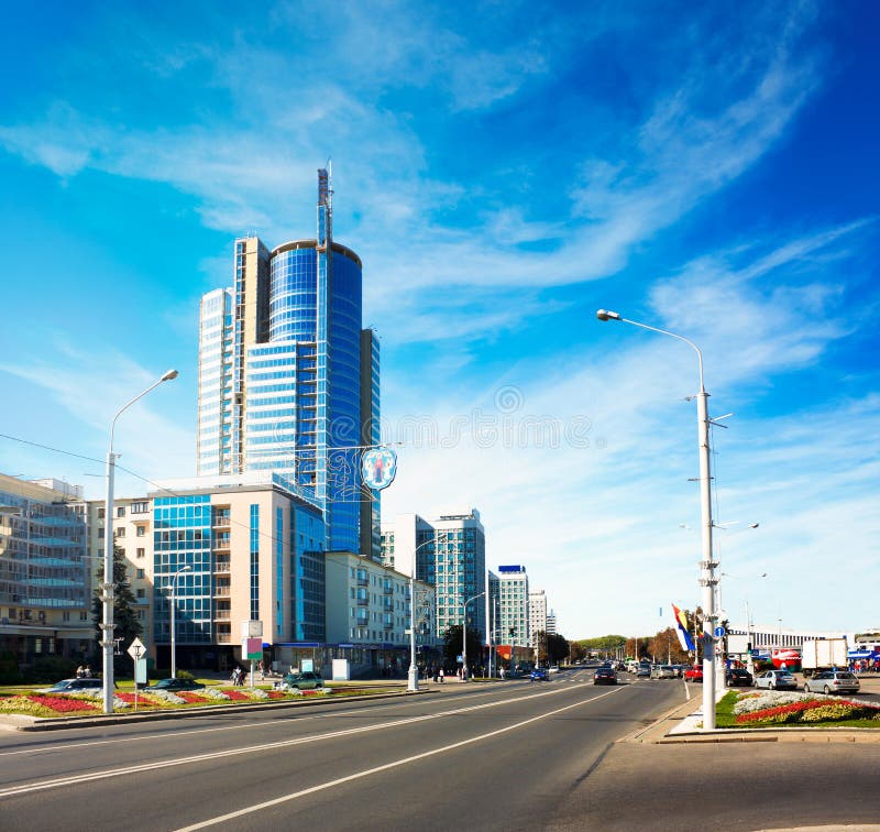 Minsk Downtown View with Svisloch River Stock Image - Image of central ...