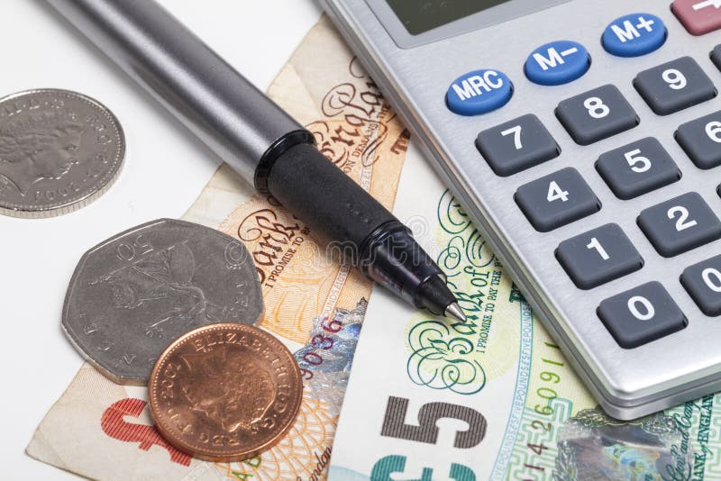 Pocket Calculator and Pound Money Editorial Photo - Image of bank ...