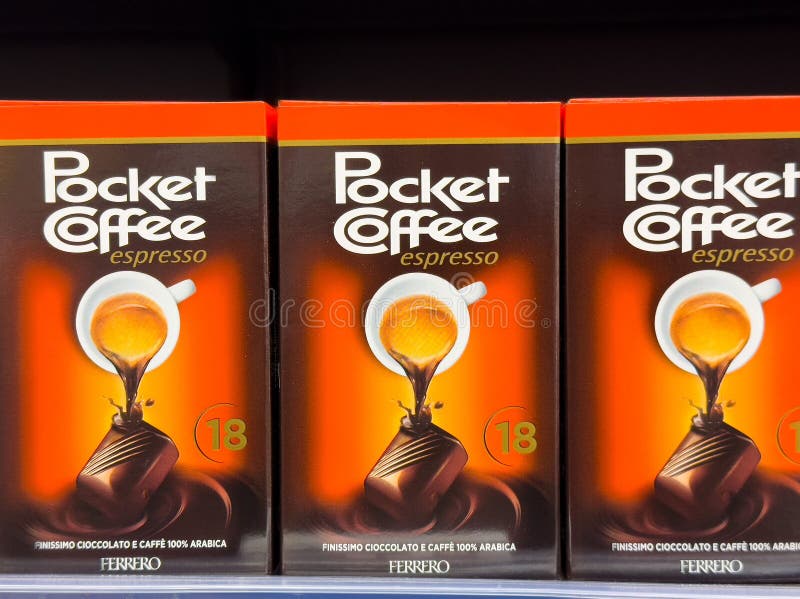 Pocket Coffee Espresso Boxes on Shelf with Vibrant Packaging Design ...