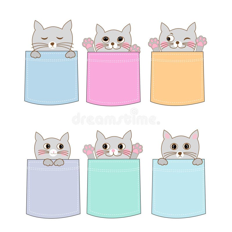 Pocket Cute Cartoon Hand Drawn Cats Stock Vector - Illustration of ...