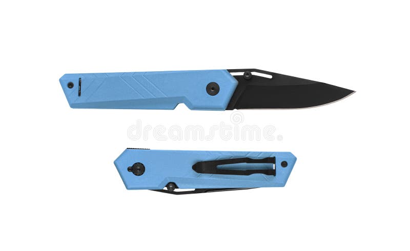 Pocket Folding Knife Isolate on White Back. Compact Metal Sharp Knife ...