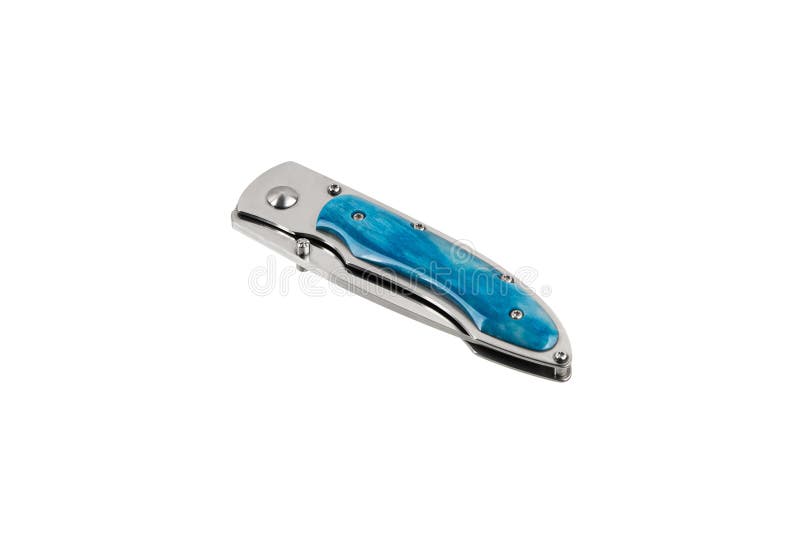 Pocket Folding Knife Isolate on White Back. Compact Metal Sharp Knife ...