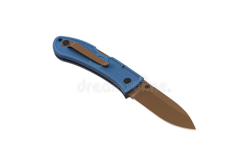 Pocket Folding Knife Isolate on White Back. Compact Metal Sharp Knife ...
