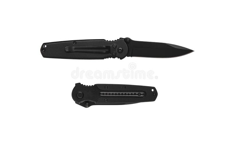 Pocket Folding Knife Isolate on White Back. Compact Metal Sharp Knife ...