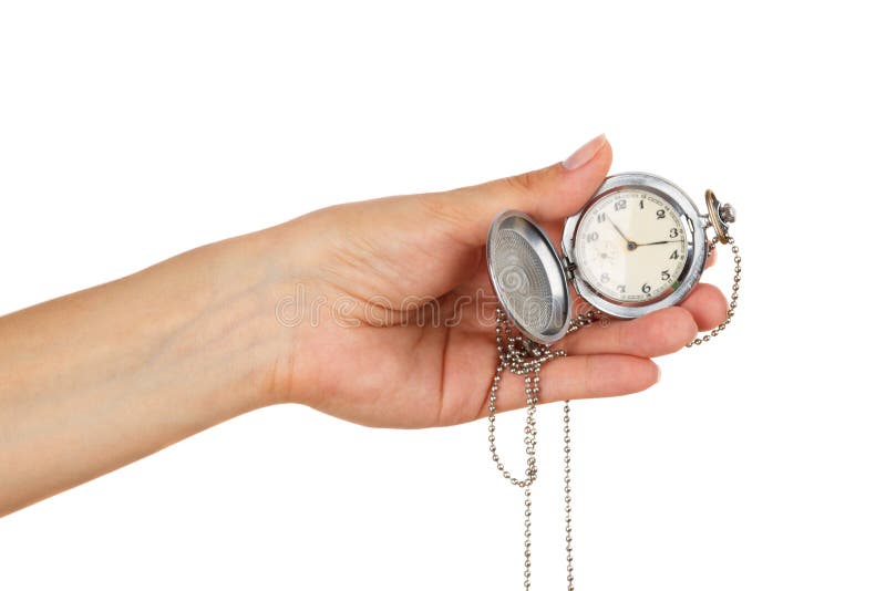 Pocket`s Clock in the Woman`s Hand, Isolated Stock Image - Image of ...