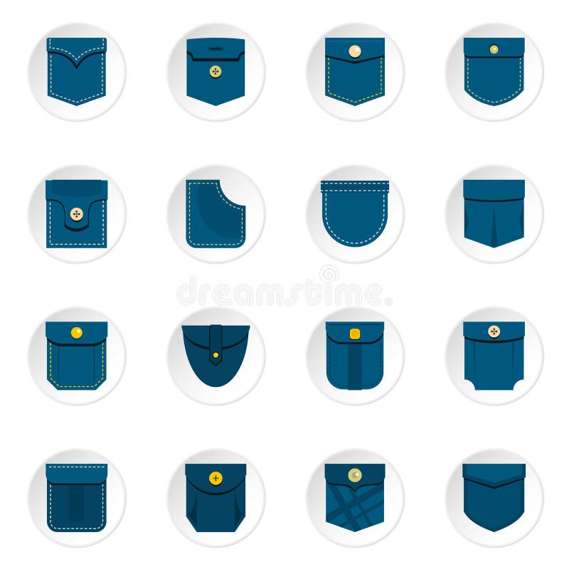Pocket Types Icons Set in Flat Style Stock Vector - Illustration of ...