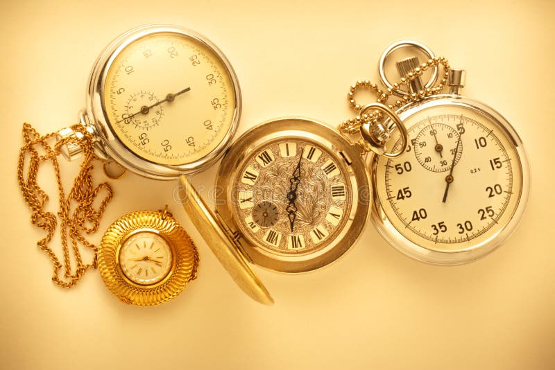 Pocket Vintage Watch and Stopwatch Stock Photo - Image of counting ...