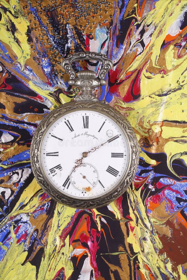 Pocket watch on abstract stock photo. Image of paints - 4063166