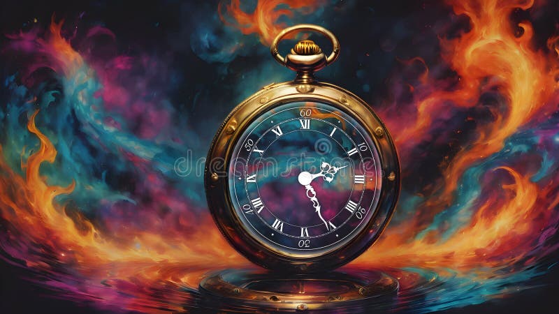 Pocket Watch on Abstract Colorful Waves Background Retro and Vintage ...