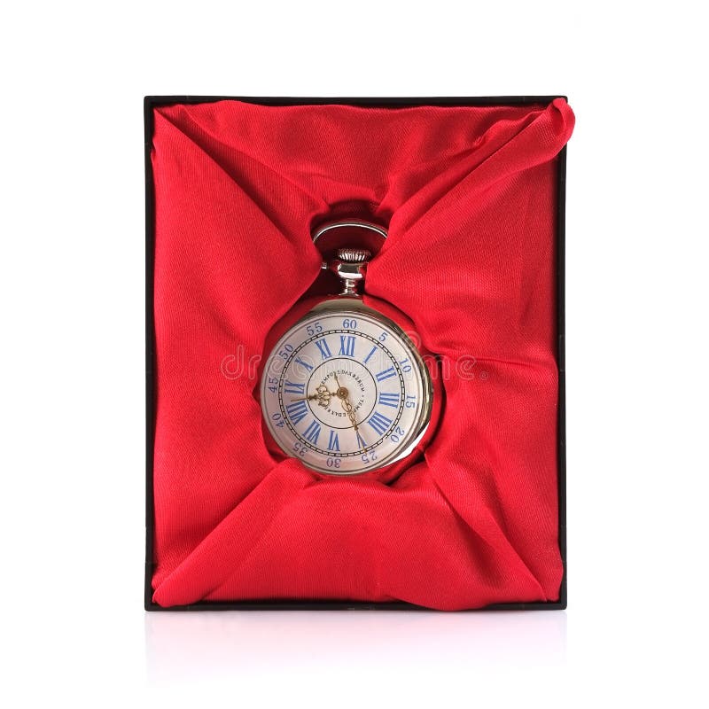 Pocket Watch in Box with Red Silk Isolated on White Background Stock ...