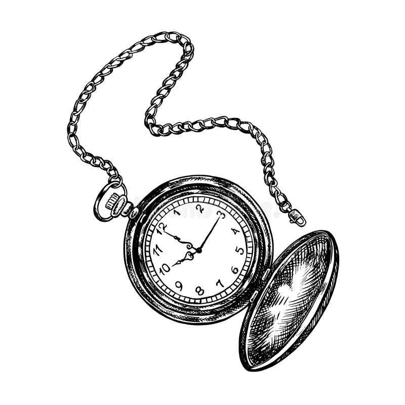 Pocket Watch with a Chain. a Hand-drawn Vector Graphic Illustration ...