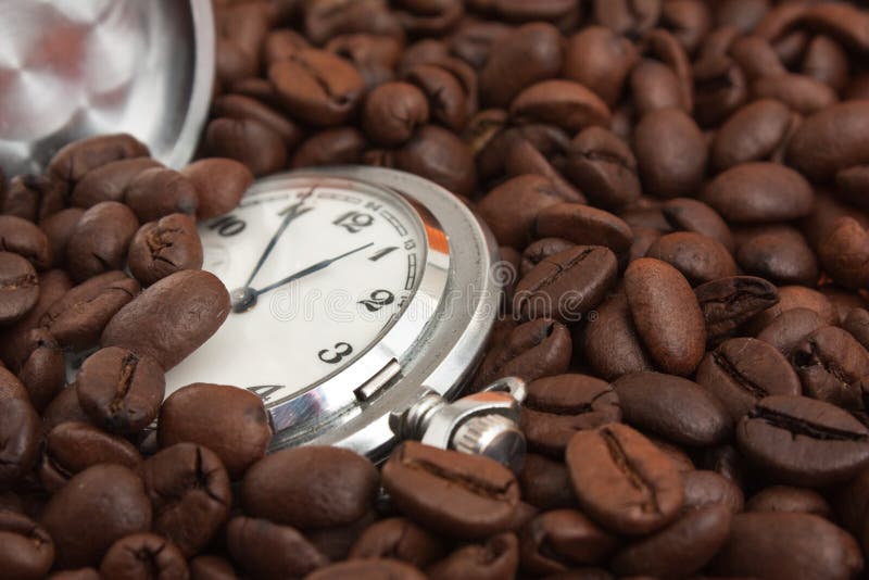 Pocket Watch in Coffee Beans Stock Image - Image of seasoning, grain ...