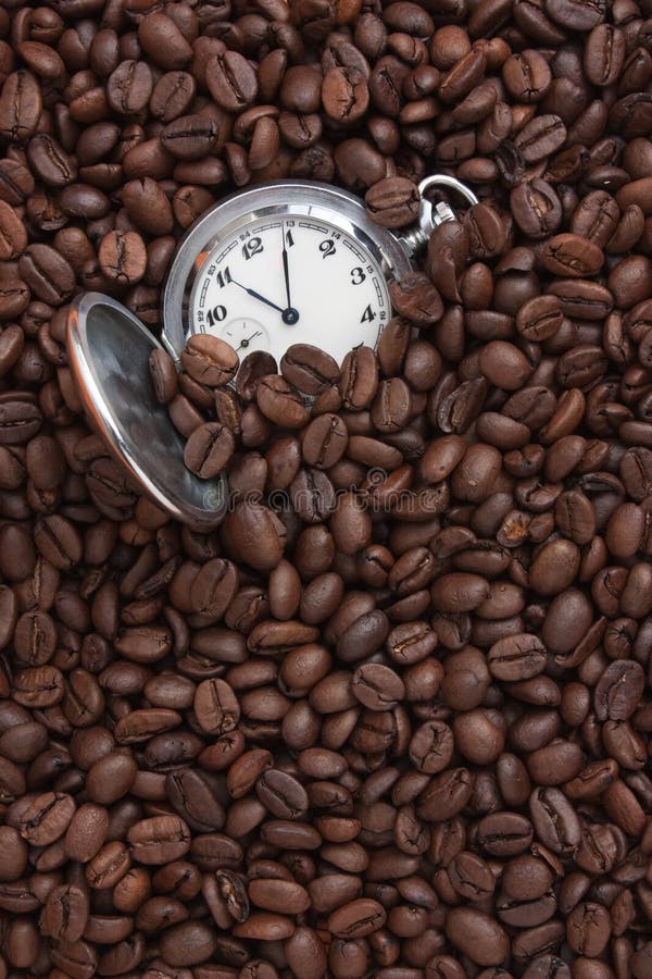 Pocket Watch in Coffee Beans Stock Photo - Image of break, objects ...