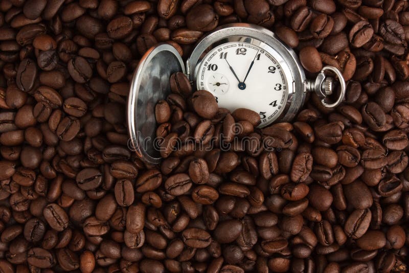 Pocket Watch in Coffee Beans Stock Image - Image of grained, cafe ...