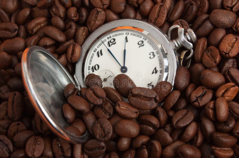 Pocket Watch in Coffee Beans Stock Photo - Image of energy, grained ...