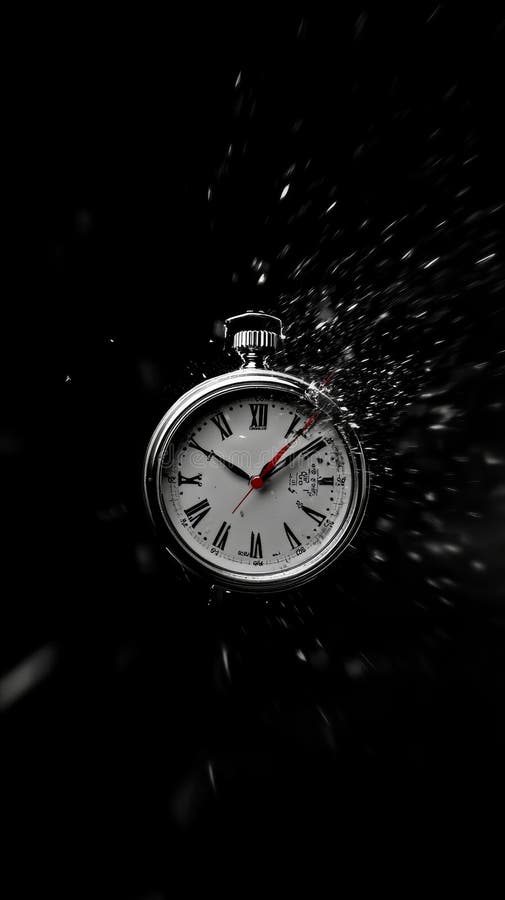 Pocket Watch Exploding on Black Background, Time Concept Stock Photo ...