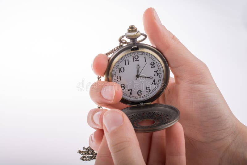 Pocket watch in hand stock photo. Image of pocket, white - 68862226