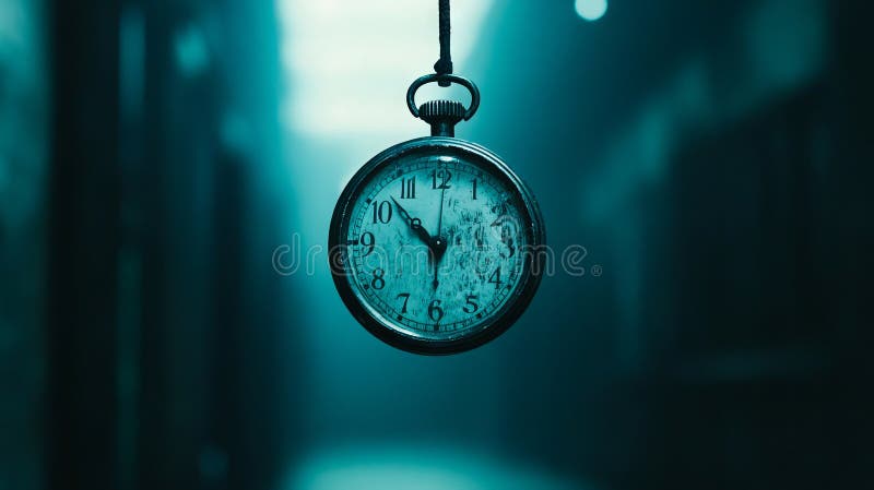 A Pocket Watch Hanging from a Chain in a Dark Room Stock Photo - Image ...