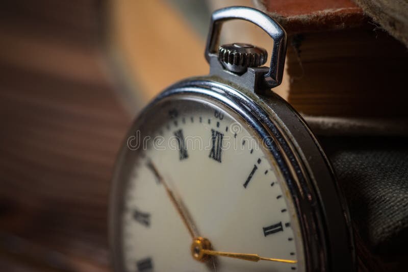 Pocket Watch and Old Book in Vintage Style Stock Photo - Image of clock ...