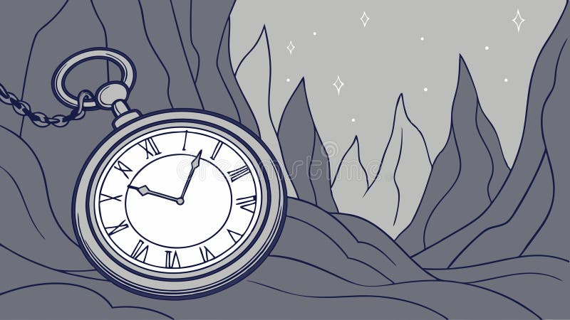 Pocket Watch in Rocky Mountains, Enduring Time Vector Illustration ...